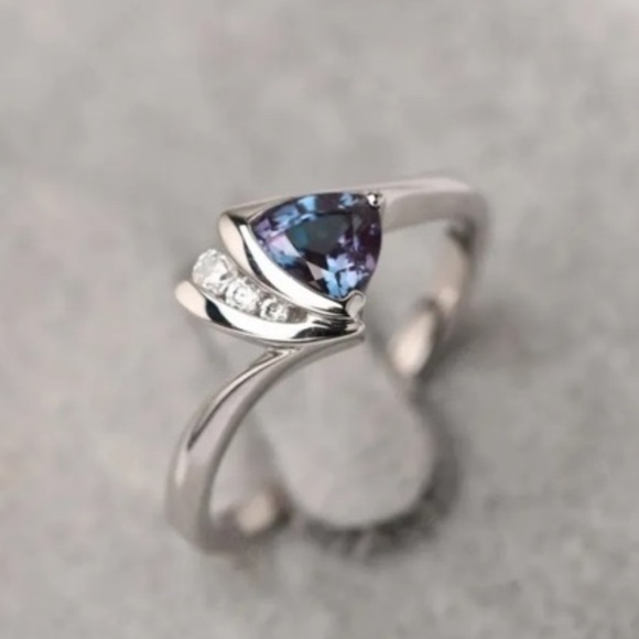 Jewelry | Silver Triangle Cut Alexandrite Diamond Gemstone Ring | Poshmark
